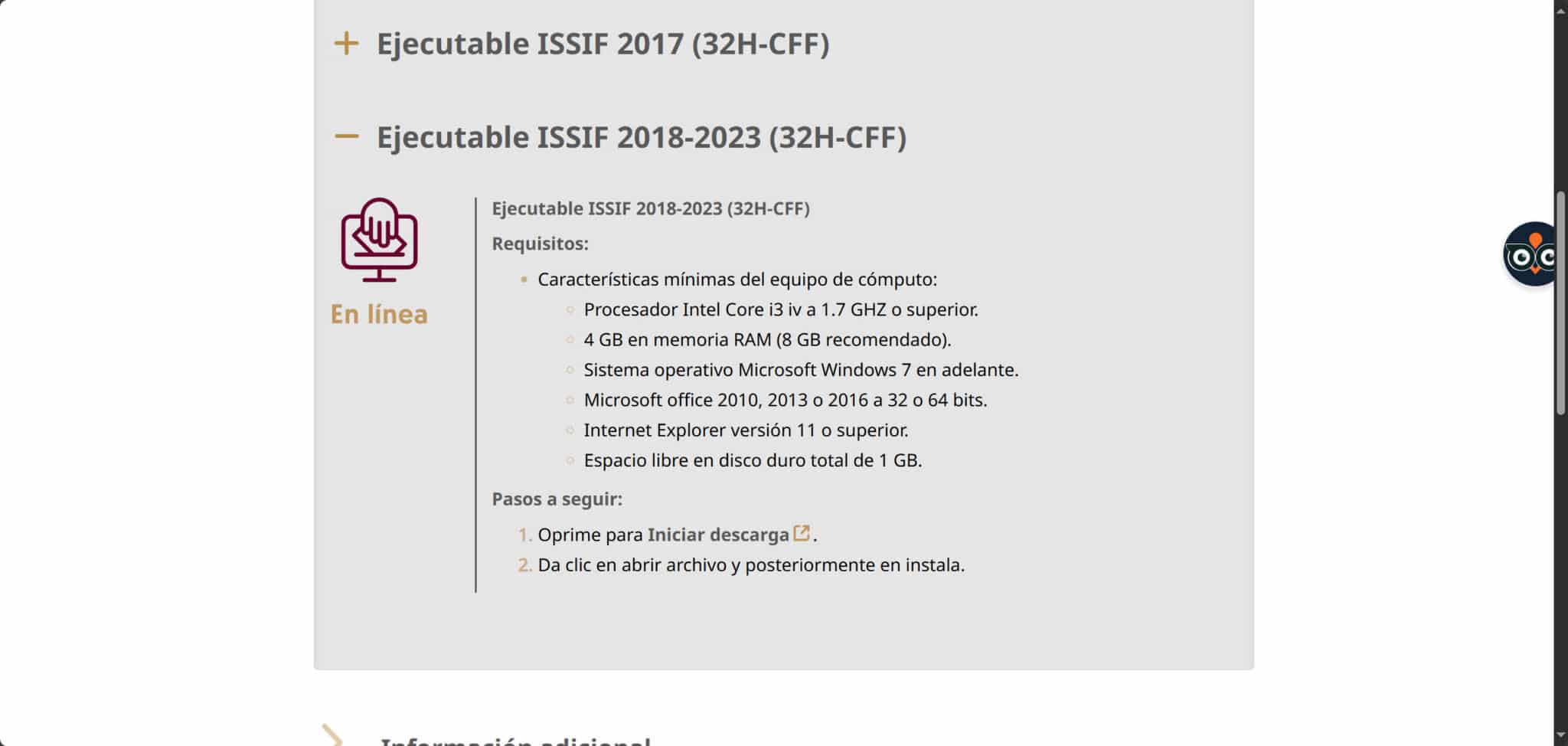 ISSIF (32-H CFF): Requerimientos e Instalación